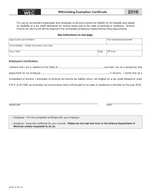 Fillable Online BArizona Formb WEC Fax Email Print - pdfFiller