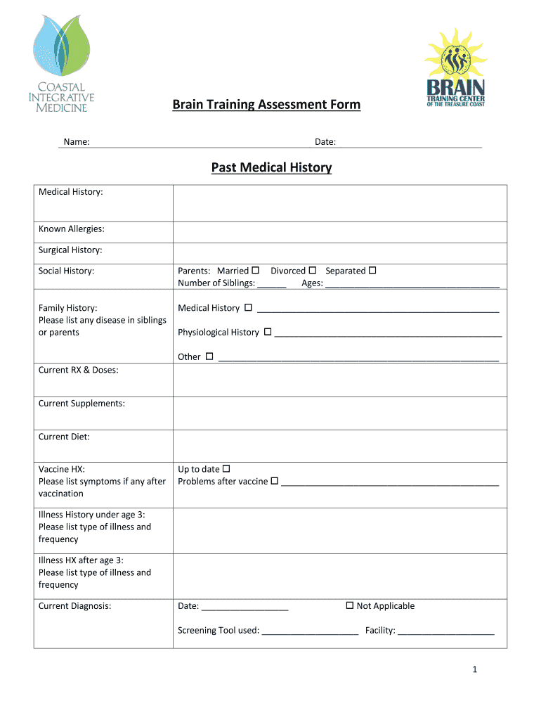 Fillable Online Brain Training Assessment Form - Coastal Integrative ...