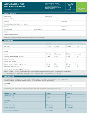 Fillable Online Pet Registration Form - City of Darebin Fax Email Print - pdfFiller