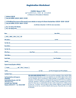Fillable Online cde uthscsa Registration Worksheet - Dental School Fax ...