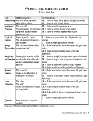 Fillable Online 9TH GRADE ALGEBRA CURRICULUM MAP 08-09 Fax Email Print ...