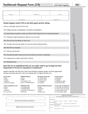 Fillable Online Toothbrush Request Form 378 US Department of the Anti ...
