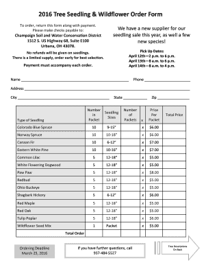Fillable Online 2016 Tree Seedling Wildower Order Form Fax Email Print ...