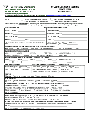 Fillable Online Pole building engineering order form - Pole Building ...
