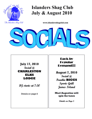 Fillable Online Newsletter July amp Aug 2010 - ISLANDERS SHAG CLUB Fax ...