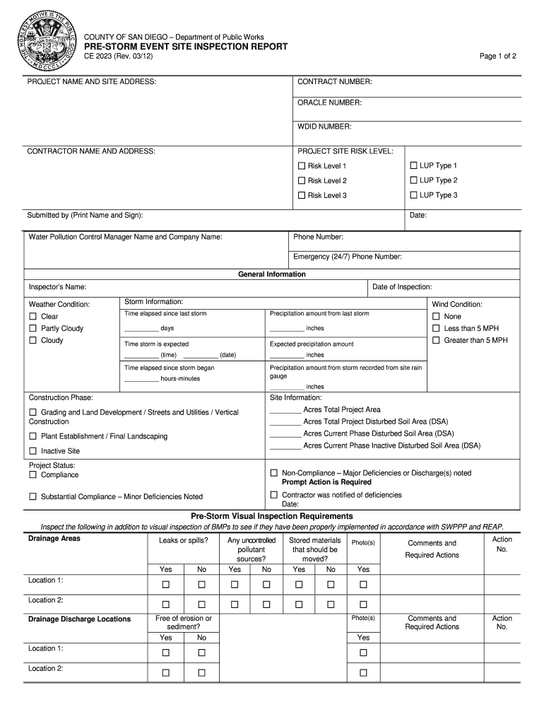 Fillable Online PRE-STORM EVENT SITE INSPECTION REPORT Fax Email Print ...