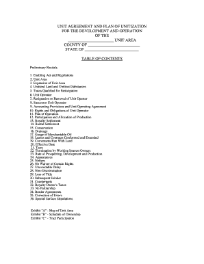 Fillable Online blm UNIT AGREEMENT AND PLAN OF UNITIZATION FOR THE ... - blm Fax Email Print ...