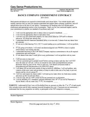 Fillable Online Dance company commitment contract - Cary Dance ...