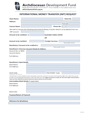 Fillable Online adf brisbanecatholic org International money transfer ...