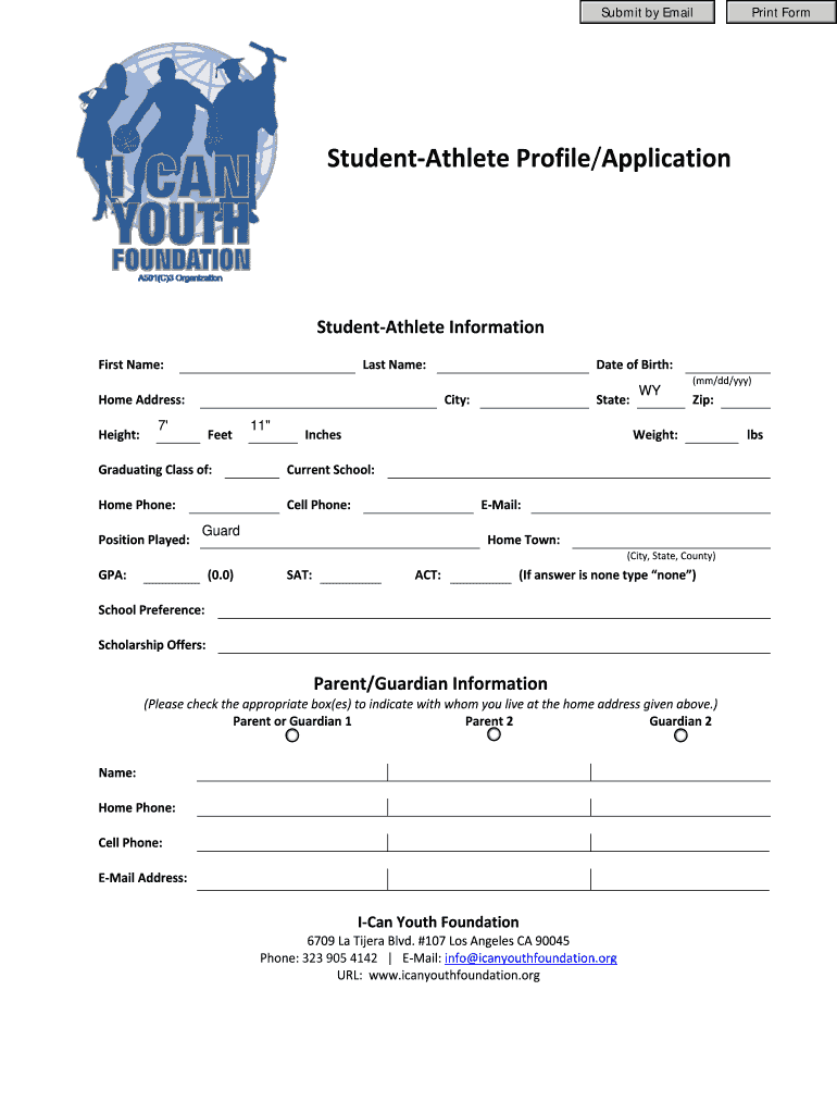 Fillable Online Student Athlete Application - I-Can Youth Foundation ...