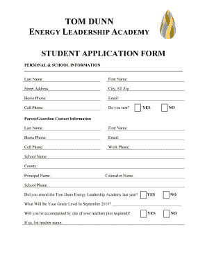 Fillable Online tomdunnacademy STUDENT APPLICATION FORM - Tom Dunn ...