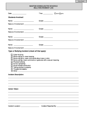 Fillable Online mantonschools MANTON CONSOLIDATED SCHOOLS BULLYING ...