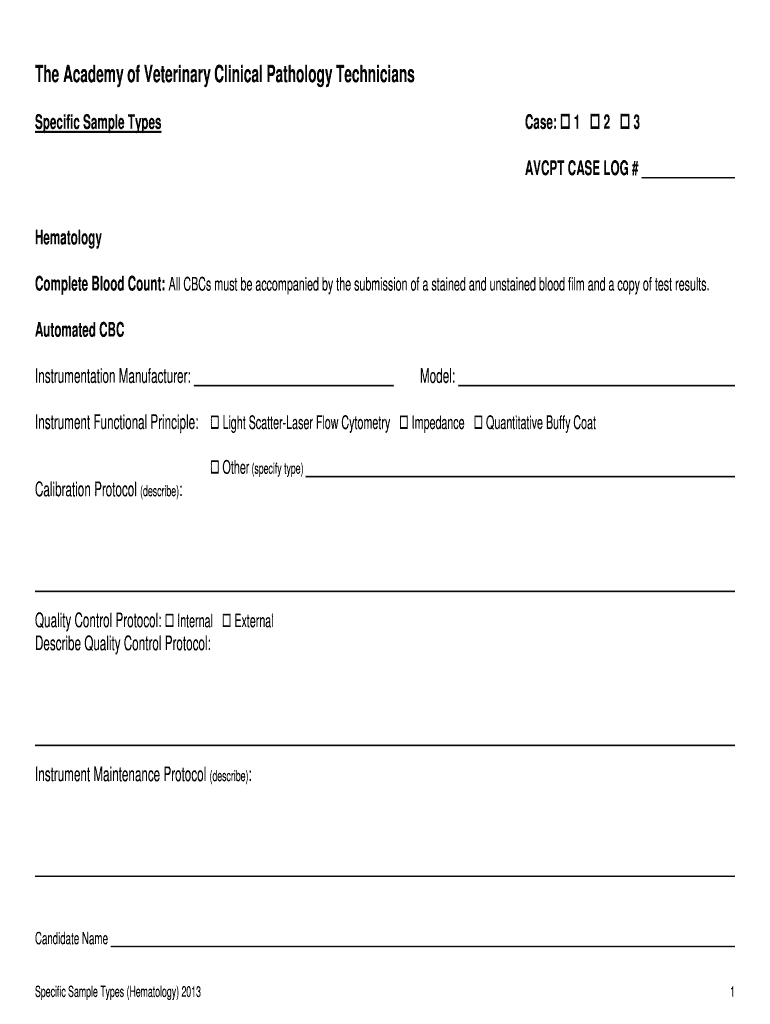 Fillable Online avcpt Hematology Sample Case Report Form - Academy of ...