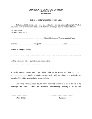 Fillable Online Letter of undertaking for Tourist Visa Fax Email Print - pdfFiller