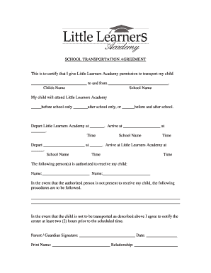 Fillable Online SCHOOL TRANSPORTATION AGREEMENT - Little Learners ...