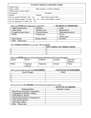 Fillable Online PATIENT MEDICAL HISTORY FORM - Greater Metro Ortho Fax ...