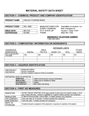 Fillable Online Printable MSDS Form for: Pink Multi-Purpose ...