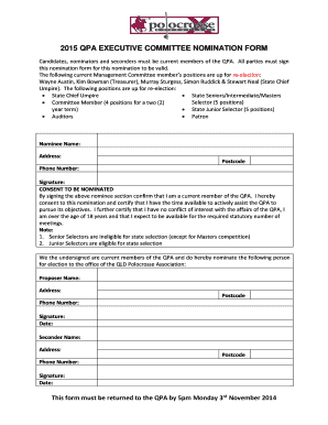 Fillable Online 2015 QPA EXECUTIVE COMMITTEE NOMINATION FORM Fax Email ...