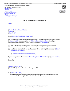 Fillable Online dot ca Notice of Complaint Status - Caltrans - State of ...
