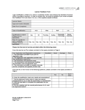 Fillable Online LFF Learner Feedback Form RQF - LOGIC Certification Fax ...