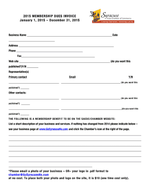 Fillable Online 2015 MEMBERSHIP DUES INVOICE January 1 2015 December 31 ...