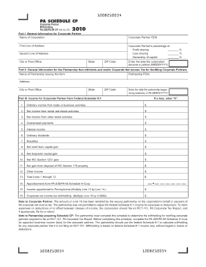 Fillable Online 2010 PA Schedule CP - Corporate Partner Withholding (PA ...