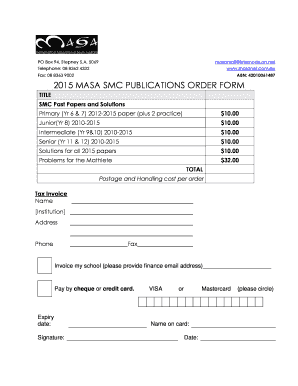 Fillable Online ABN 42010061487 2015 MASA SMC PUBLICATIONS ORDER FORM ...