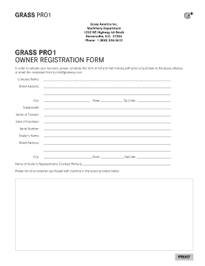 Fillable Online GRASS PRO1 OWNER REGISTRATION FORM Fax Email Print ...