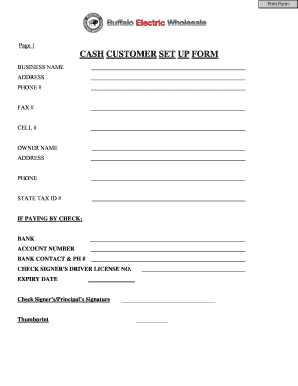 Fillable Online Page 1 CASH CUSTOMER SET UP FORM - Buffalo Electric ...