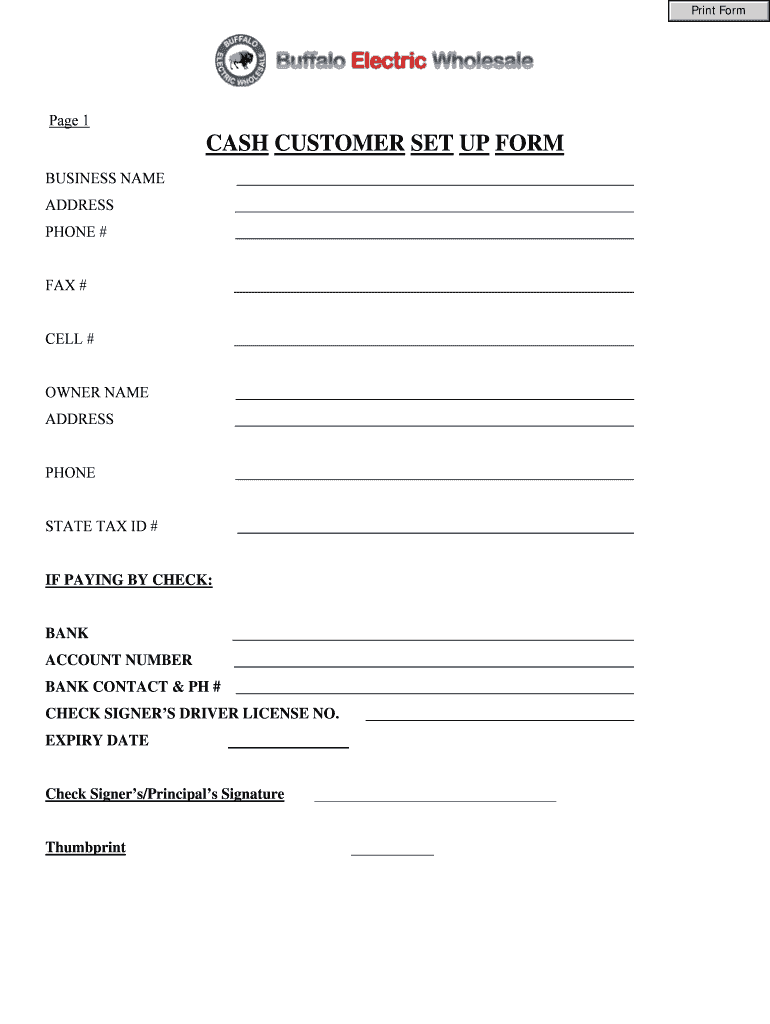 Fillable Online Page 1 CASH CUSTOMER SET UP FORM - Buffalo Electric ...
