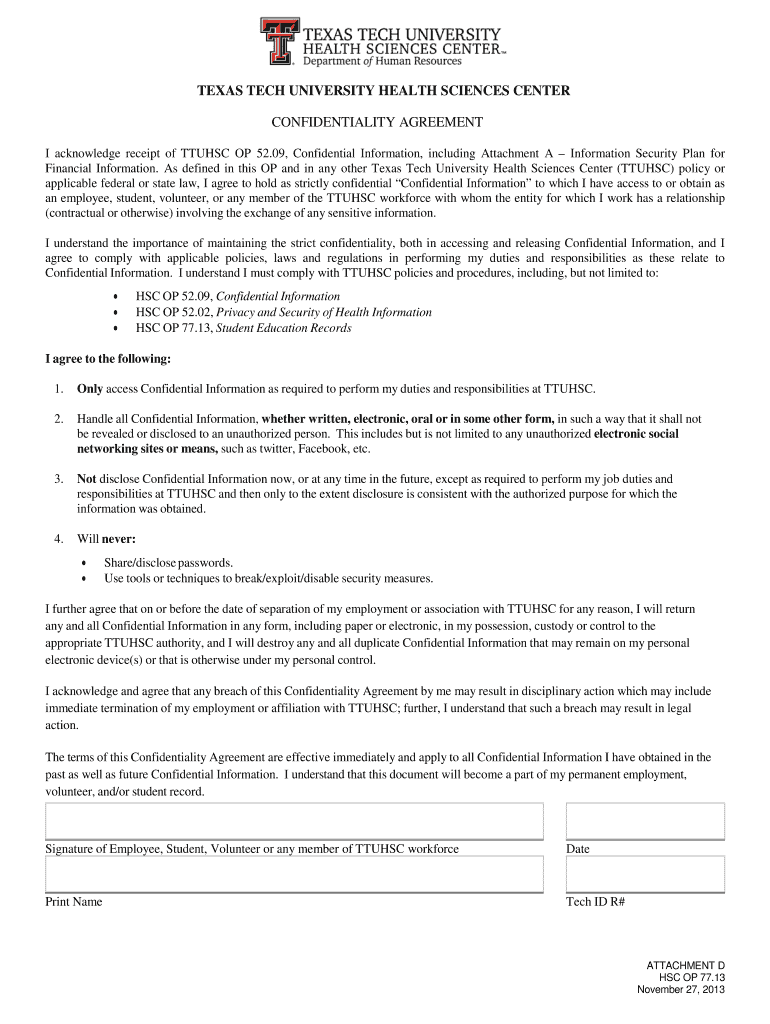 Fillable Online ttuhsc Texas tech university health sciences center ...