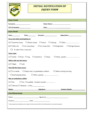 Fillable Online INJURY FORM - Panania RSL Soccer Fax Email Print ...