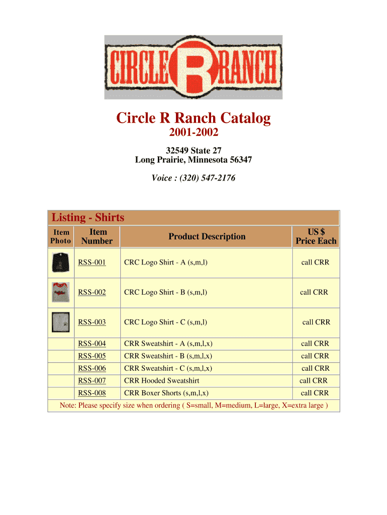Fillable Online CRR General Store Catalog - Circle R Ranch Fax Email ...