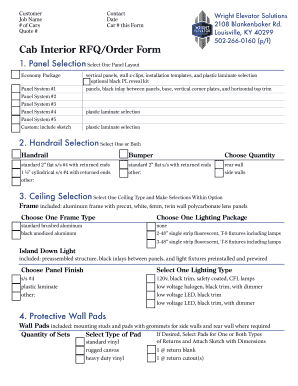 Fillable Online Cab Interior RFQOrder Form - Wright Elevator Fax Email ...