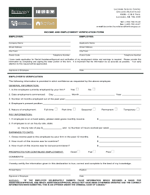 Fillable Online INCOME AND EMPLOYMENT VERIFICATION FORM EMPLOYER ...