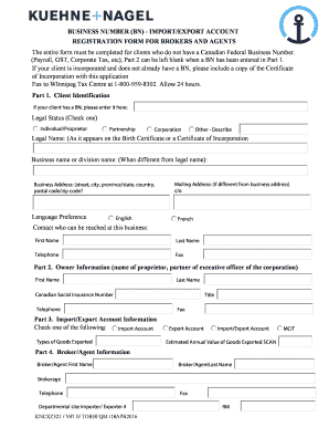 Fillable Online BN Registration Form - Kuehne + Nagel Canada Fax Email ...