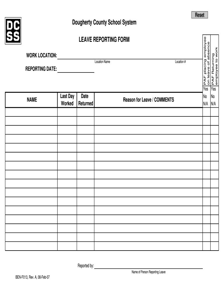 Fillable Online dcss schooldesk Dougherty County School System LEAVE ...