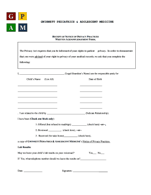 Fillable Online Privacy Acknowledgement Form - Gwinnett Pediatrics and ... Fax Email Print ...