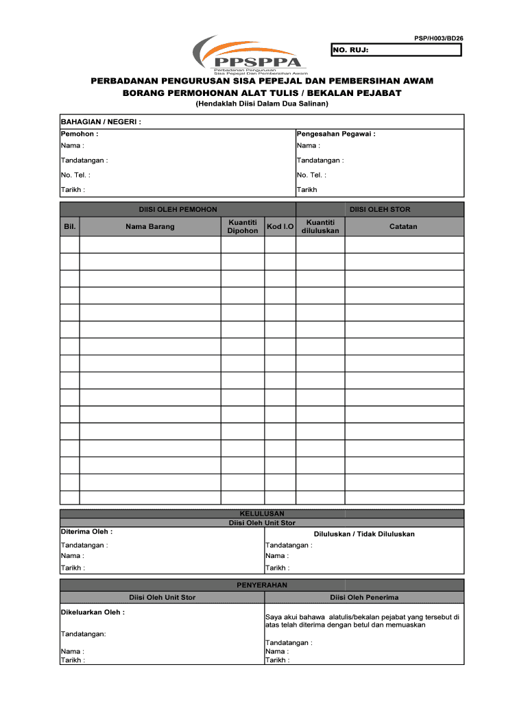 Fillable Online psp sisa PERBADANAN PENGURUSAN bSISAb PEPEJAL DAN ...