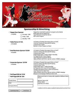 Fillable Online Sponsorship amp Advertising - Ballroom Dance USA Fax ...