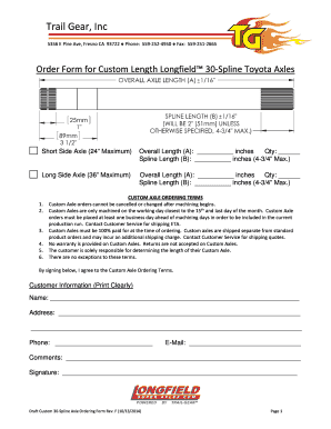 Fillable Online Custom Axle Order Form 30-Spline Rev F Fax Email Print ...