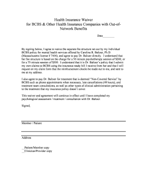 Fillable Online Health Insurance Waiver Form - Dr Baltzer Fax Email ...