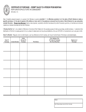 Fillable Online nd Certificate of Purchase - Exempt Sales To A Person ...