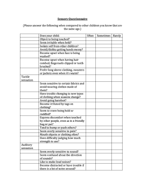 Fillable Online llatherapy Sensory Questionnaire (Please answer the ...