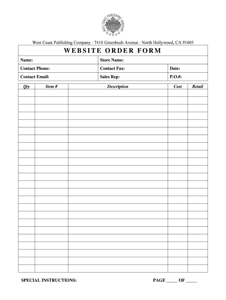 Fillable Online Printable Order Form - West Coast Publishing Company Fax Email Print - pdfFiller