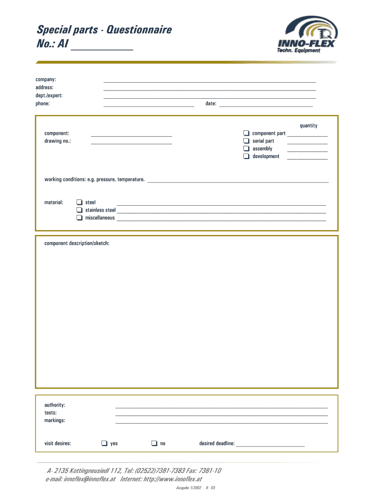 Fillable Online innoflex Special parts - Questionnaire No AI - INNO ...