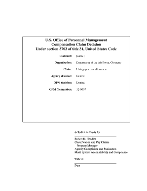 Fillable Online opm Office of Personnel Management Compensation Claim ...