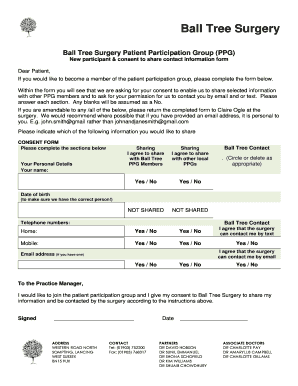 Fillable Online theballtreesurgery co New Participant for PPG and ...