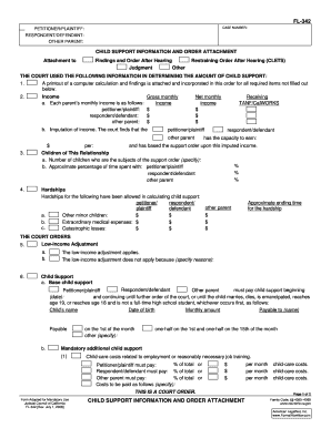 Fillable Online Fl-342 child support information and order attachment ...