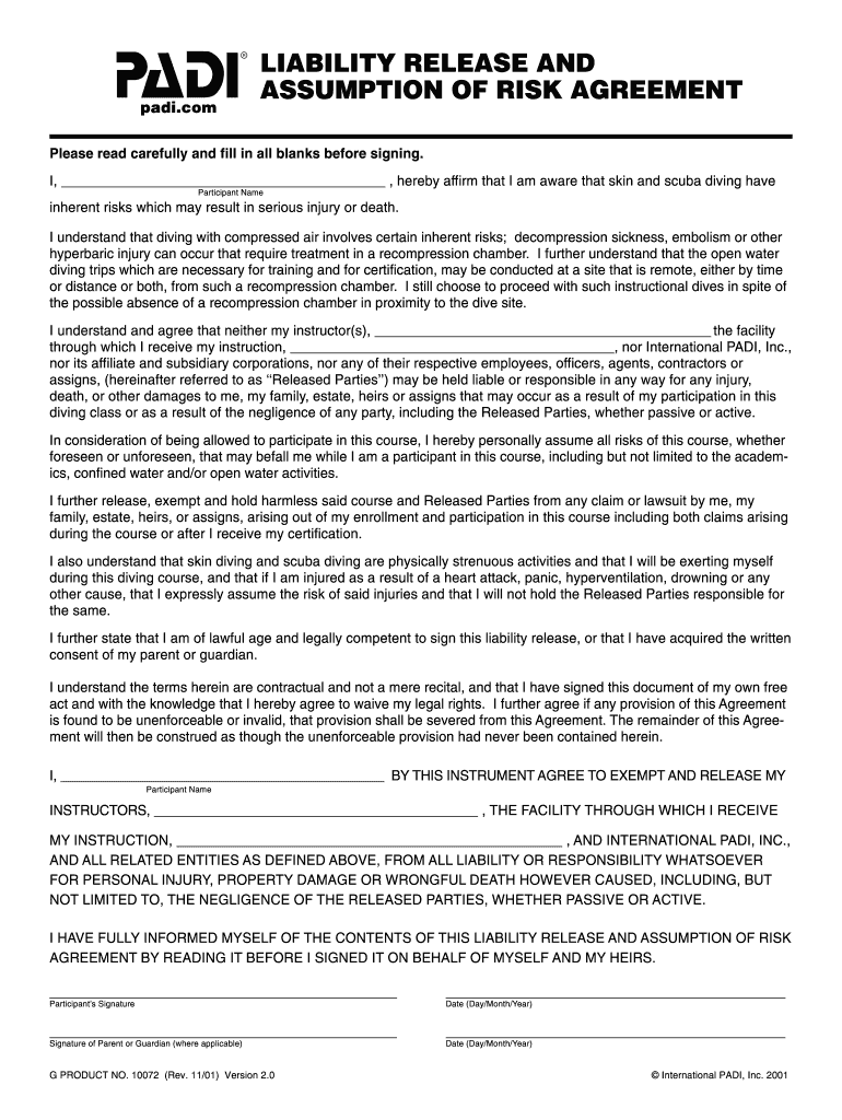 Fillable Online LIABILITY RELEASE AND ASSUMPTION OF RISK AGREEMENT ...